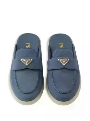 Prada Nubuck Leather Mules With Enameled Triangle Logo