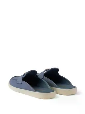 Prada Nubuck Leather Mules With Enameled Triangle Logo