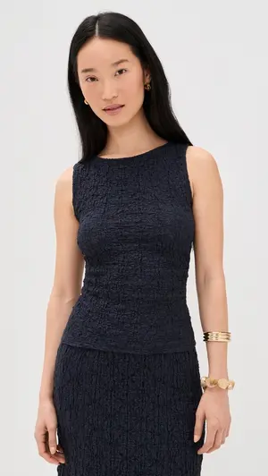 Veronica Beard Selah Smocked Tank - Navy