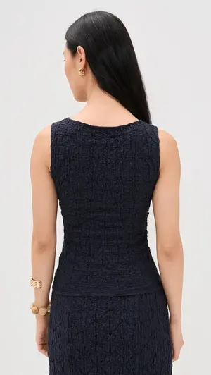 Veronica Beard Selah Smocked Tank - Navy