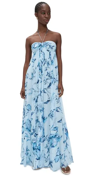 Rococo Sand Strapless Sweetheart Floral Print Maxi Dress