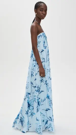 Rococo Sand Strapless Sweetheart Floral Print Maxi Dress