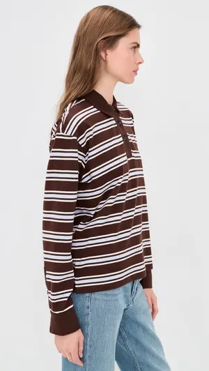 Rag & Bone Striped Long Sleeve Polo Shirt - Brwmt