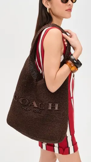COACH Brooklyn Straw Shoulder Bag - B4/maple