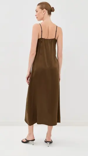Co Silk Midi Dress With Lace Trim