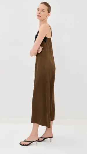 Co Silk Midi Dress With Lace Trim