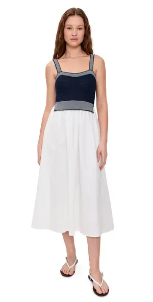 Moon River Mixed Media Knit Top Midi Dress - Navy/Off White | Editorialist