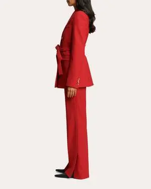 ARGENT Heavy Wool Twill Belted Double-breasted Blazer - Red