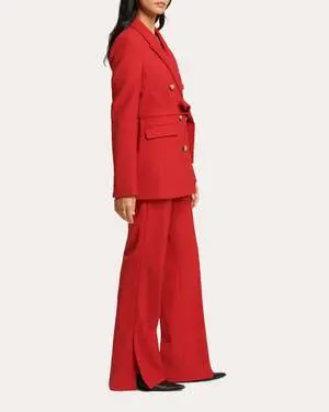 ARGENT Heavy Wool Twill Belted Double-breasted Blazer - Red