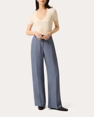 ARGENT Soho Basket Weave Linen Creased Trousers - Blue