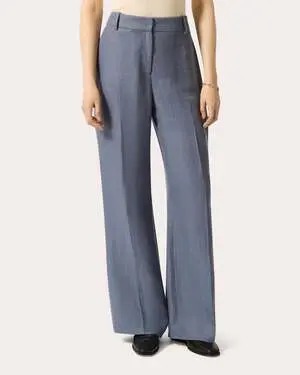 ARGENT Soho Basket Weave Linen Creased Trousers - Blue