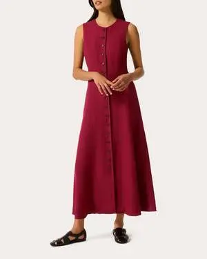ARGENT Carroll Linen-blend Button Maxi Dress