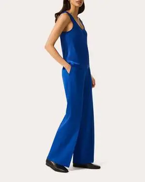 ARGENT Silk Charmeuse Scoop Neck Tank Top - Blue