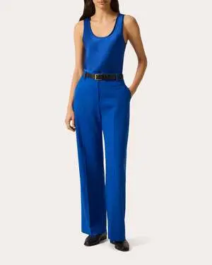 ARGENT Silk Charmeuse Scoop Neck Tank Top - Blue