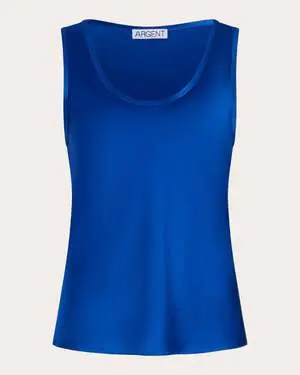 ARGENT Silk Charmeuse Scoop Neck Tank Top - Blue