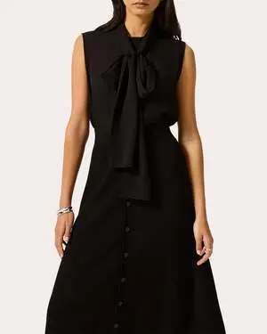 ARGENT Silk Georgette Sleeveless Bow Blouse - Black