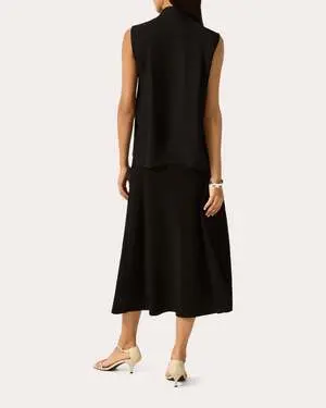 ARGENT Silk Georgette Sleeveless Bow Blouse - Black
