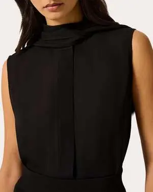 ARGENT Silk Georgette Sleeveless Bow Blouse - Black