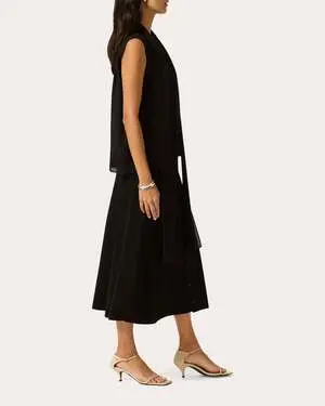 ARGENT Silk Georgette Sleeveless Bow Blouse - Black