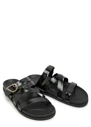 ANCIENT GREEK SANDALS Filipa Textured Patent Leather Sliders - Black