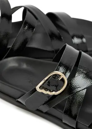 ANCIENT GREEK SANDALS Filipa Textured Patent Leather Sliders - Black