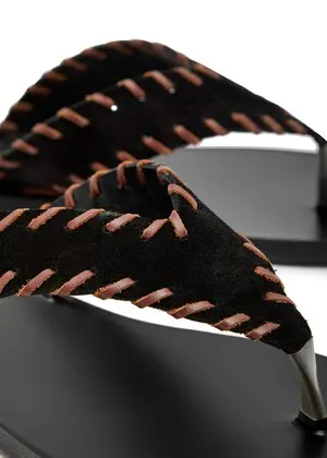 ANCIENT GREEK SANDALS Charys Whipstitch Suede Flip Flops - Black