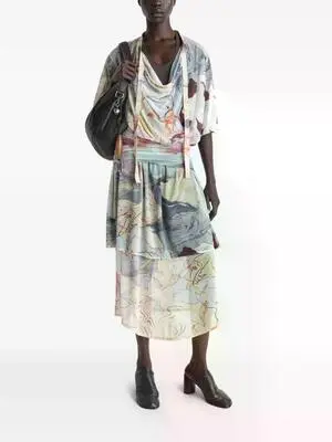 LEMAIRE Draped Floral Print Midi Dress