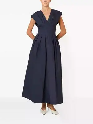Rosie Assoulin V-neck Pleated Midi Dress - Blue