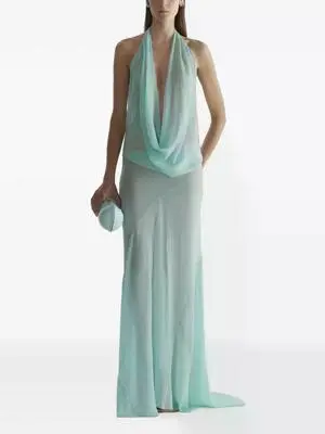 MUGLER Halterneck Draped Dress - Blue