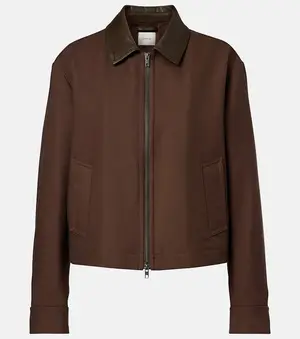 Vince Cropped Leather-trimmed Cotton-twill Jacket - Brown