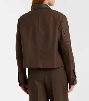 Vince Cropped Leather-trimmed Cotton-twill Jacket
