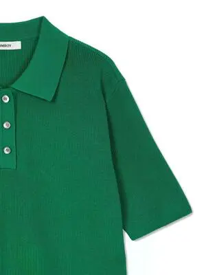 STUDIO TOMBOY Ribbed Knit Button Polo Shirt