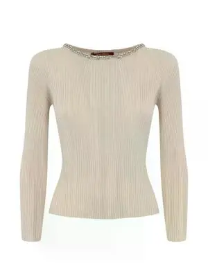 Max Mara Ribbed Knit Top With Jewel Embellishment