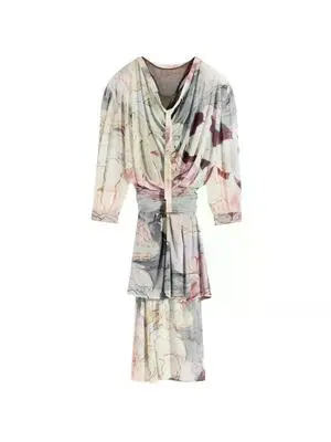 LEMAIRE Draped Floral Print Dress - Neutrals