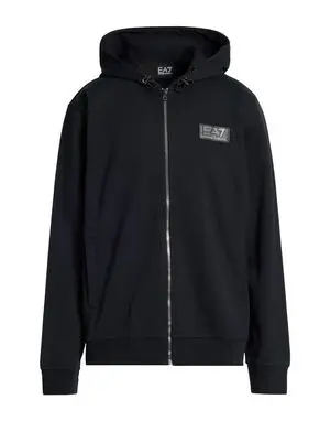 EA7 Logo Print Zip Up Hoodie - Black