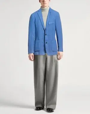 120% Lino Linen Single-breasted Blazer - Blue