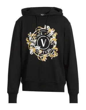 Versace Cotton Hooded Sweatshirt With Logo Print - Black