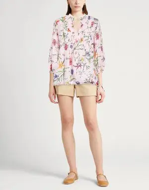 120% Lino Floral-print Linen Blouse - Pink