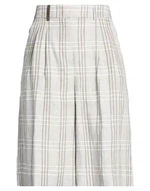 Peserico Linen Tartan Pattern High Waisted Shorts - Grey