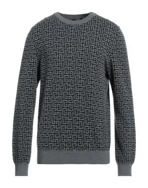 Balmain Sweater In Merino Wool, Linen, And Polyamide - Grey