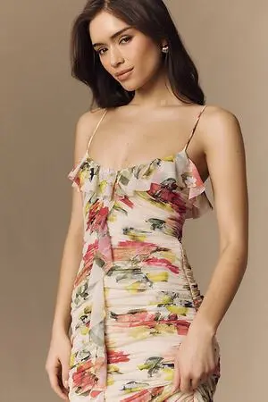 Bhldn Floral Mesh Stretch Maxi Dress - Yellow Pattern