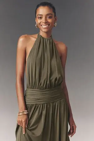 Arcina Ori Satina Draped Halter Open-back Maxi Dress