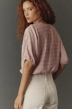 CLOTH & STONE Short-sleeve Bubble Hem Blouse - Lilac