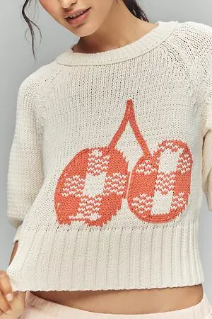 Maeve Elbow-sleeve Cotton-blend Crew Pullover - Gingham Cherries