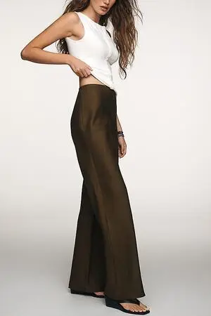 REFORMATION Gale 100% Linen Wide Leg Pants - Olive