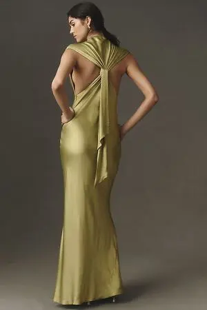 Bhldn Satin Knot Column Maxi Dress - Green