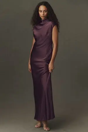 Bhldn Satin Knot Column Maxi Dress - Plum