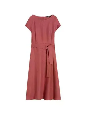 Max Mara Belted Linen Midi Dress - Red