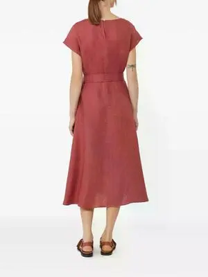 Max Mara Belted Linen Midi Dress - Red
