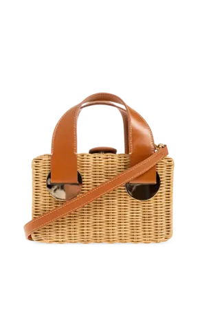 Rodo Handbag With Woven Raffia And Leather Handles - Brown
